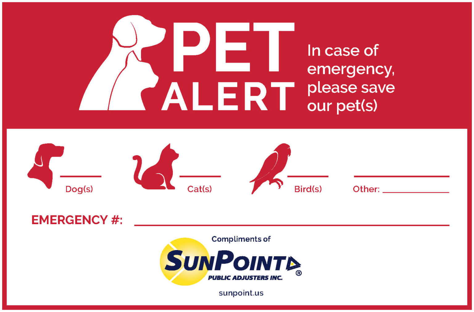 Pet Alert Sticker | SunPoint Public Adjusters, Inc.